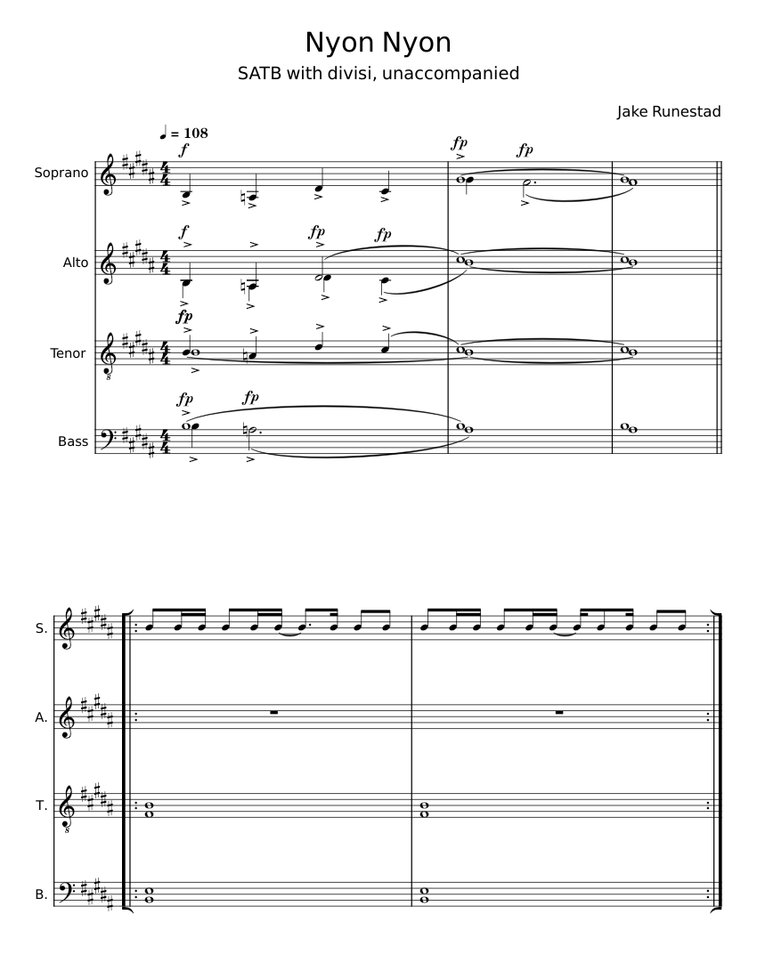 Nyon Nyon - Jake Runestad Sheet Music for Bass guitar, Synthesizer ...