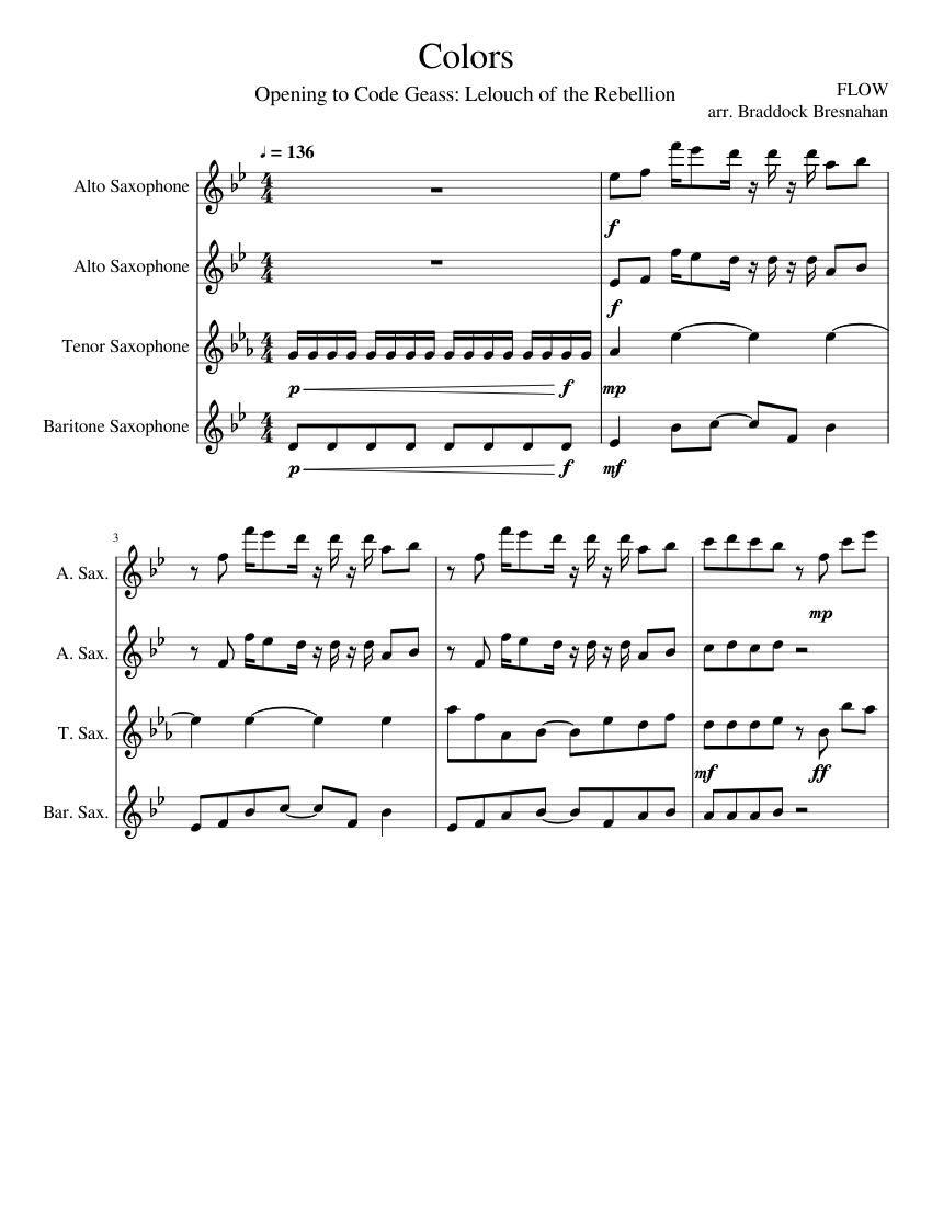 Colors Sheet music for Saxophone alto, Saxophone tenor, Saxophone ...