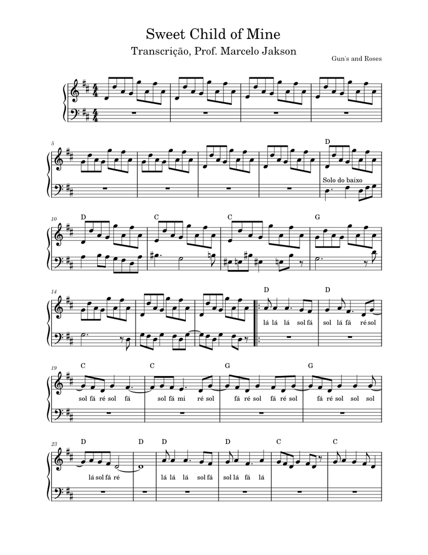 Sweet Child O' Mine – Guns N' Roses Sweet Child of Mine Sheet music for ...