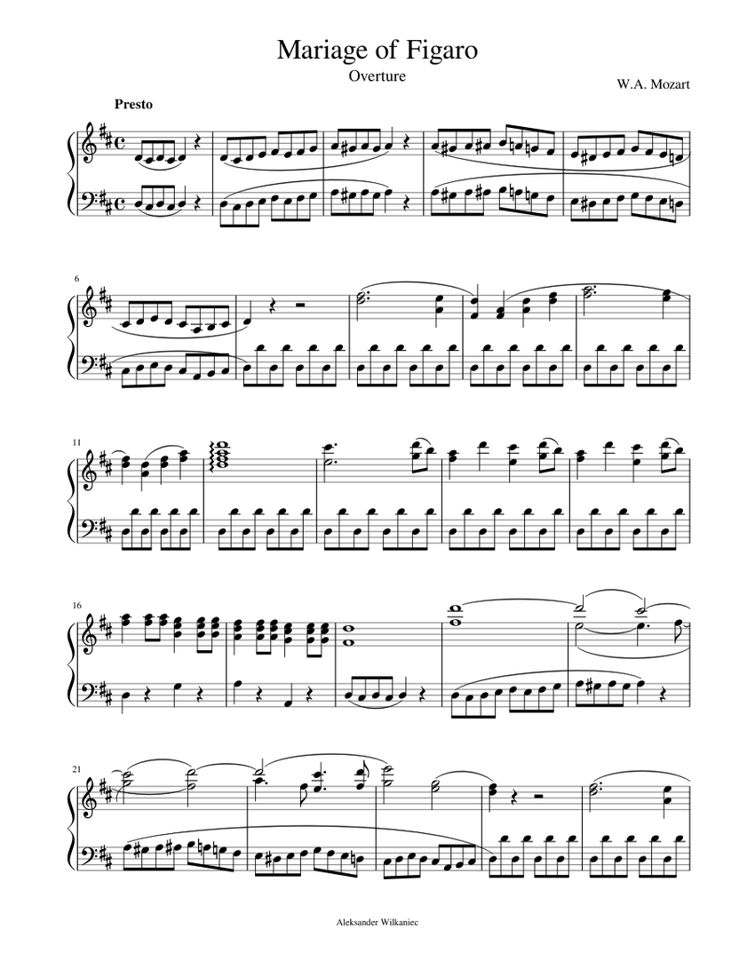 Mariage of Figaro Sheet music for Piano (Solo) | Musescore.com
