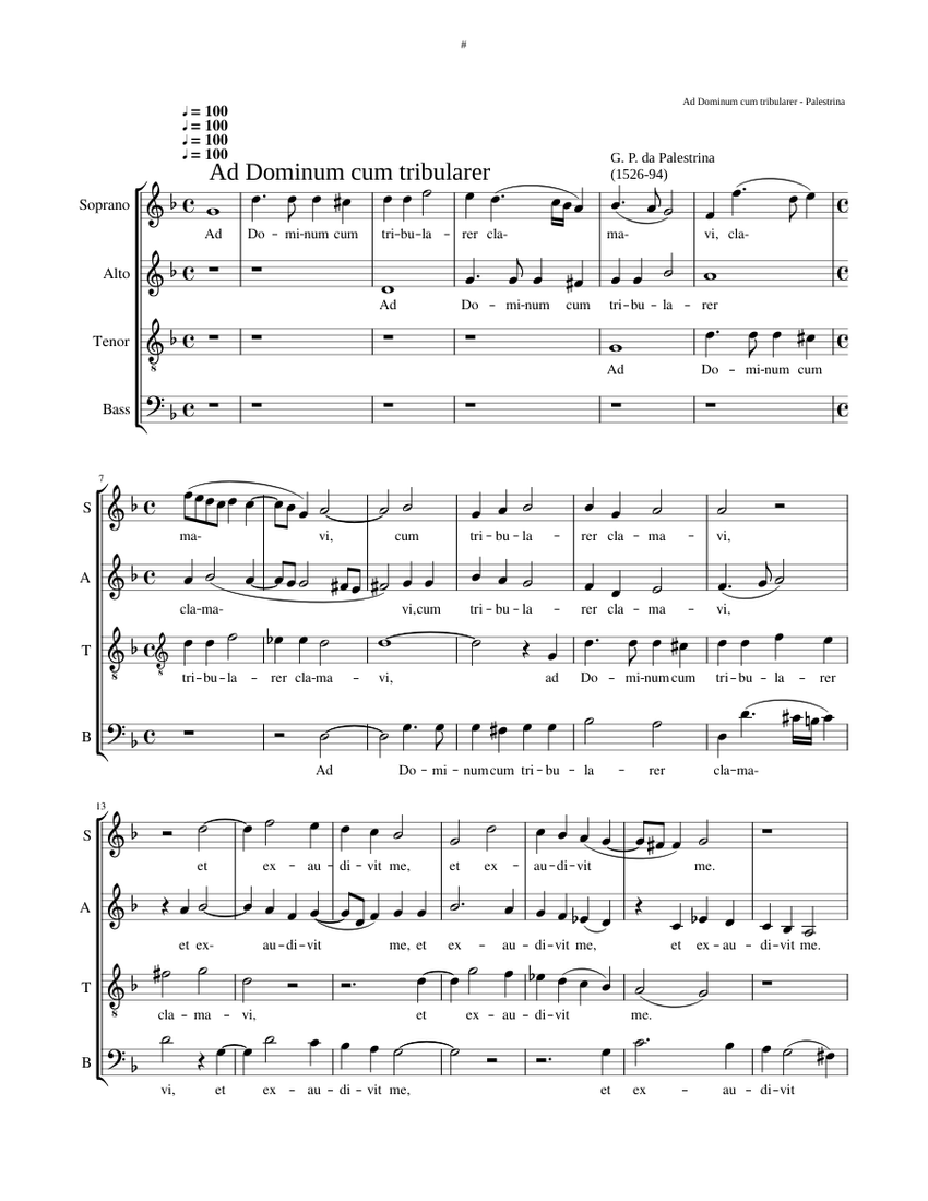 Ad Dominum cum tribularer - Giovanni Pierluigi da Palestrina Sheet ...