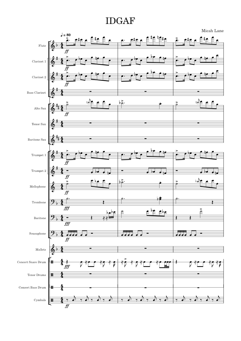 IDGAF – Southern Marching Band Sheet Music for Trombone, Flute ...