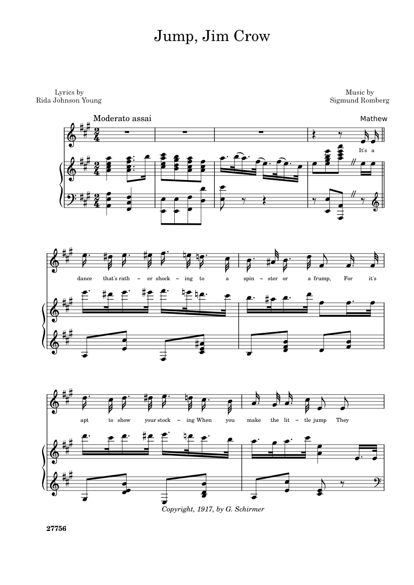 Jump, Jim Crow – Sigmund Romberg (1917) Sheet music for Piano, Vocals ...