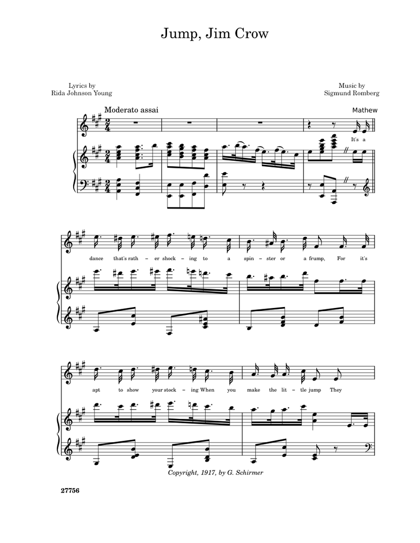 Jump, Jim Crow – Sigmund Romberg (1917) Sheet music for Piano, Vocals ...