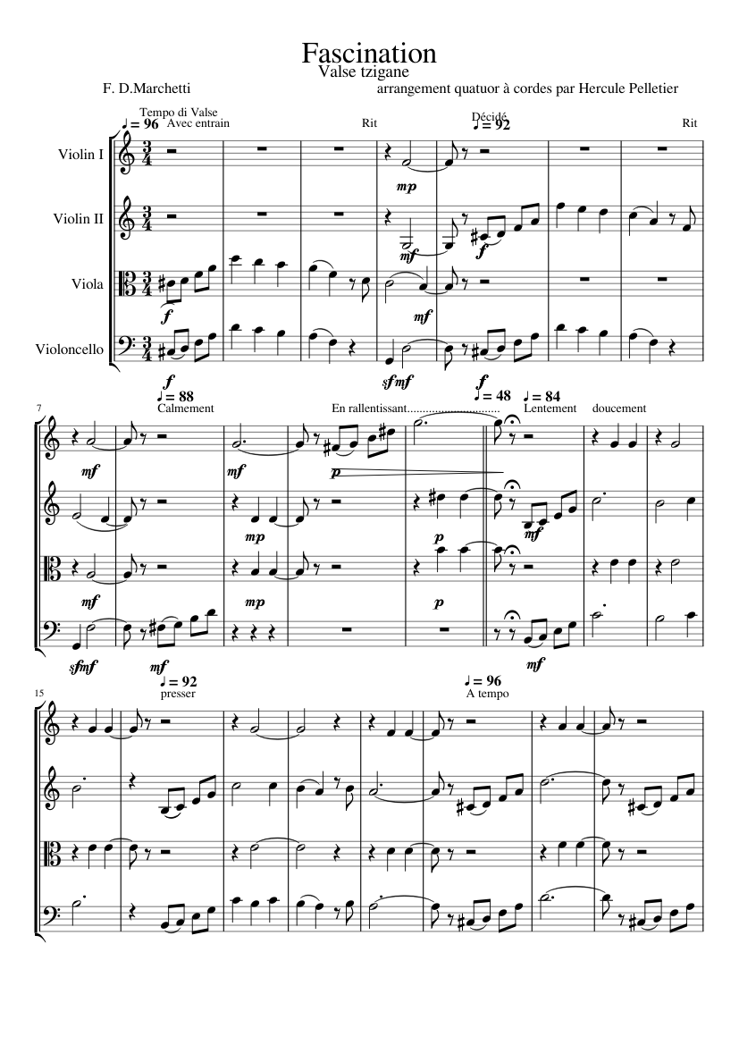 Fascination Sheet music for Violin, Viola, Cello (String Quartet ...