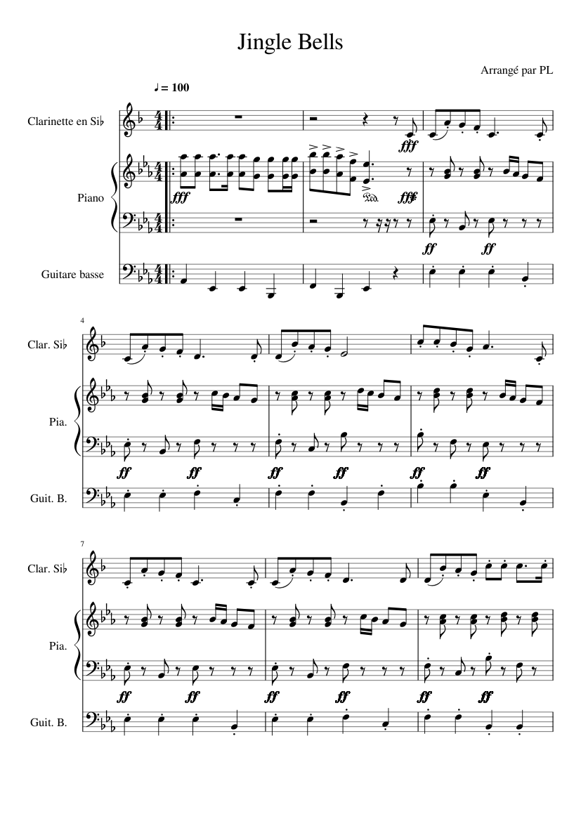 Jingle Bells for Trio Sheet music for Piano, Clarinet in b-flat, Bass ...