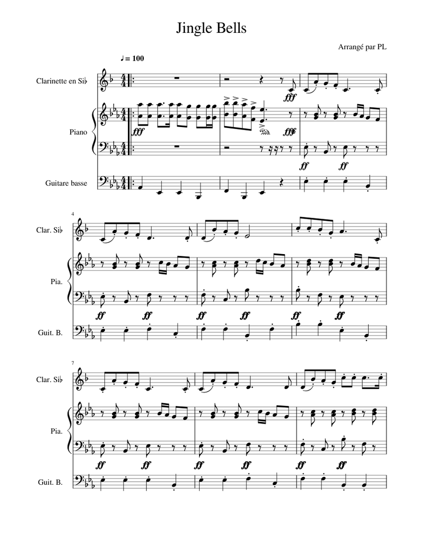 Jingle Bells for Trio Sheet music for Piano, Clarinet (In B Flat), Bass ...
