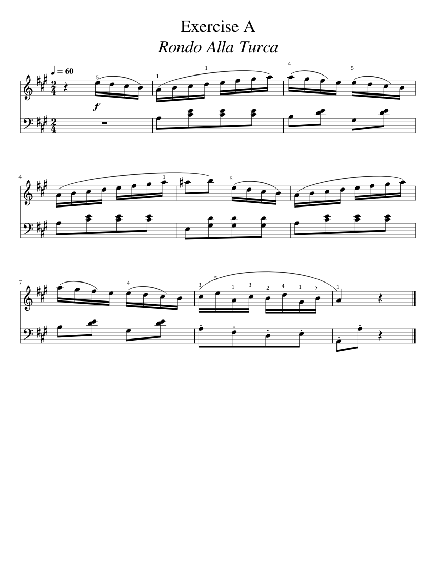 Exercise A RondoAllaTurca Sheet music for Piano (Solo) Easy | Musescore.com