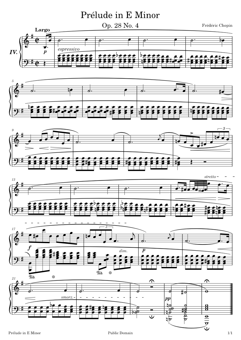 Prélude No. 4 in E Minor, Op. 28 – Frédéric Chopin Sheet music for ...