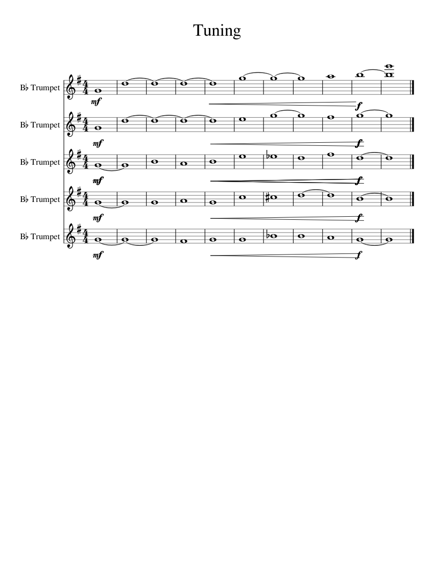 Trumpet F Tuning Sheet music for Trumpet in b-flat (Mixed Quintet ...