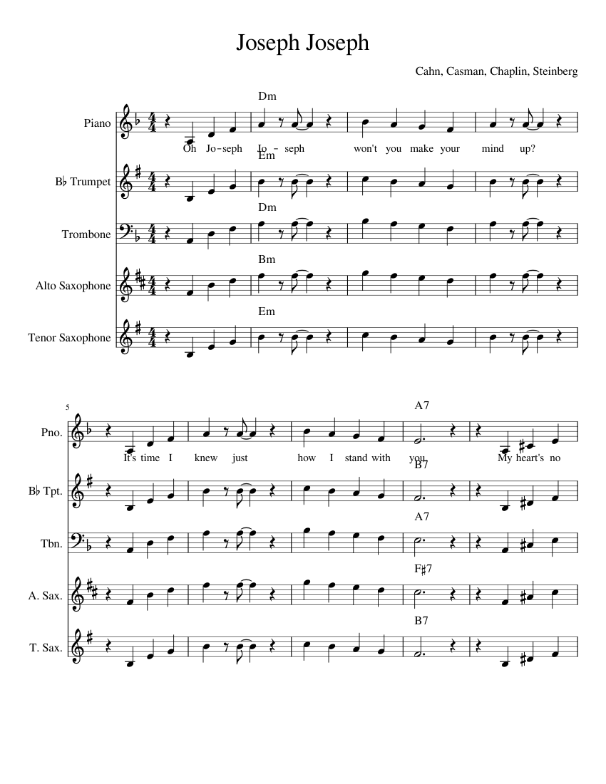 Joseph Joseph Sheet music for Piano, Trombone, Saxophone alto ...