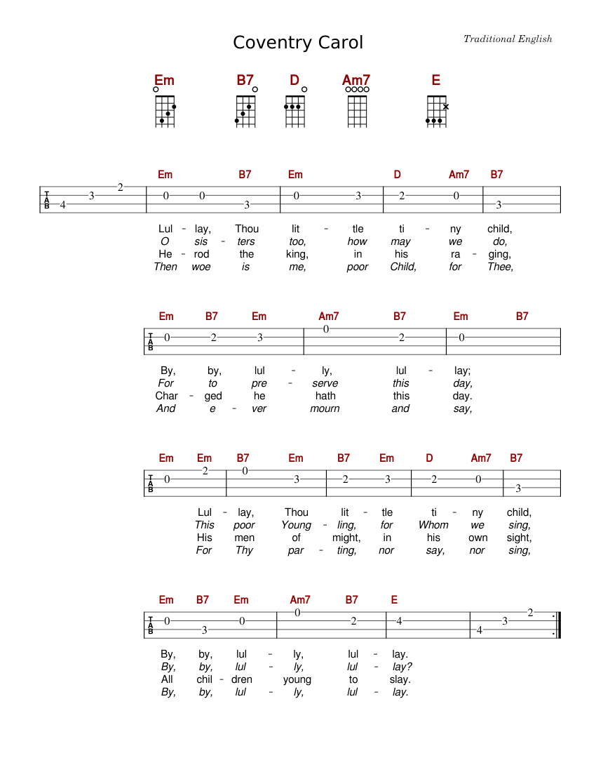 Coventry carol [Em] for Ukulele Sheet music for Ukulele (Mixed Duet ...