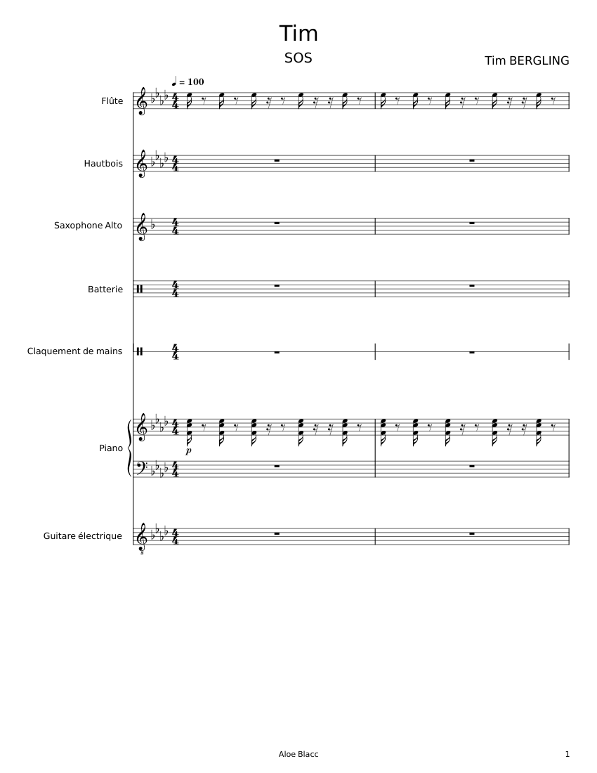 Tim - Tim BERGLING Sheet music for Piano, Flute, Oboe, Saxophone alto ...
