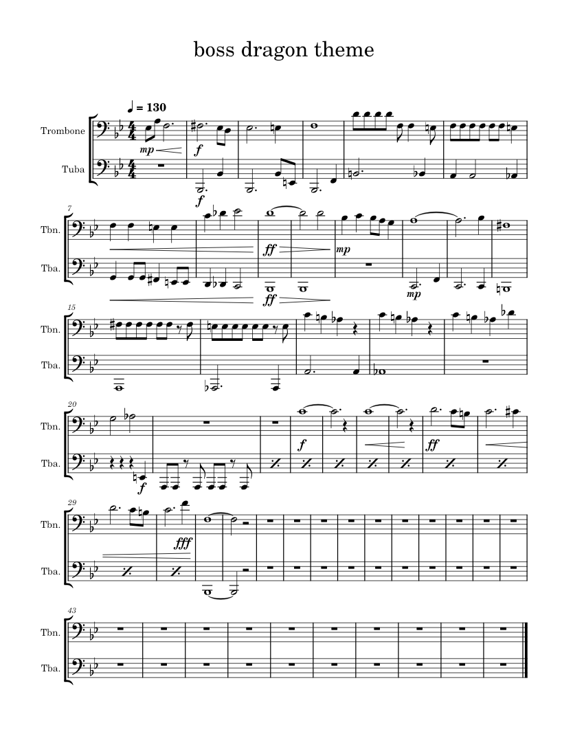 boss dragon theme Sheet music for Trombone, Tuba (Brass Duet ...