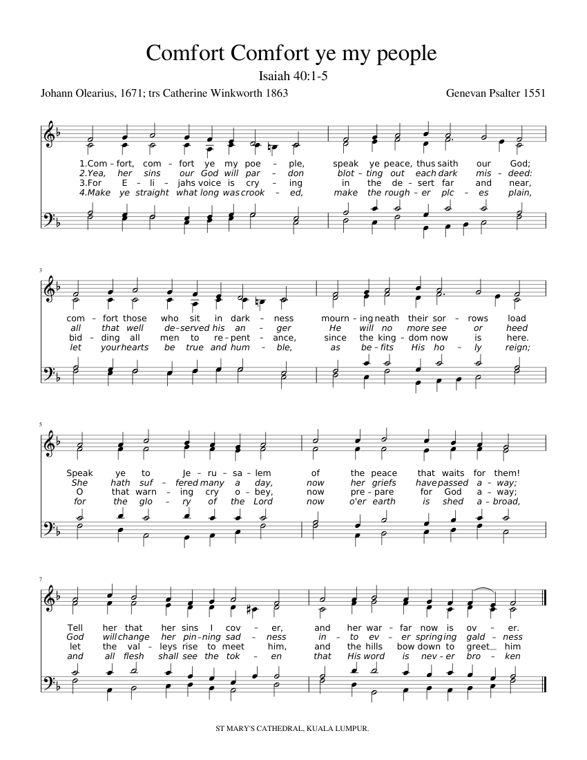 Comfort Comfort ye my people Sheet music for Piano (Solo) Easy ...