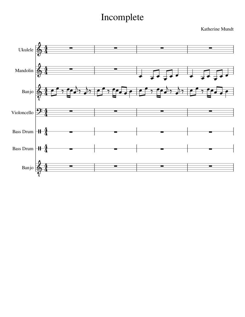 Incomplete Sheet music for Cello, Bass drum, Mandolin, Ukulele & more ...