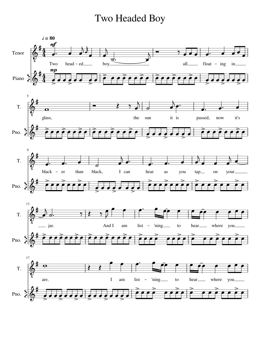 Two Headed Boy Sheet music for Piano, Tenor (Piano-Voice) | Download ...