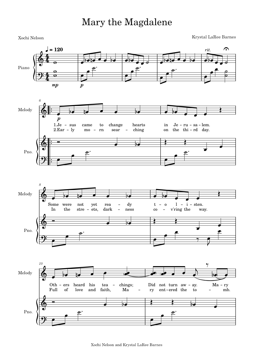 Mary the Magdalene FULL with bridge line change Sheet music for Piano ...
