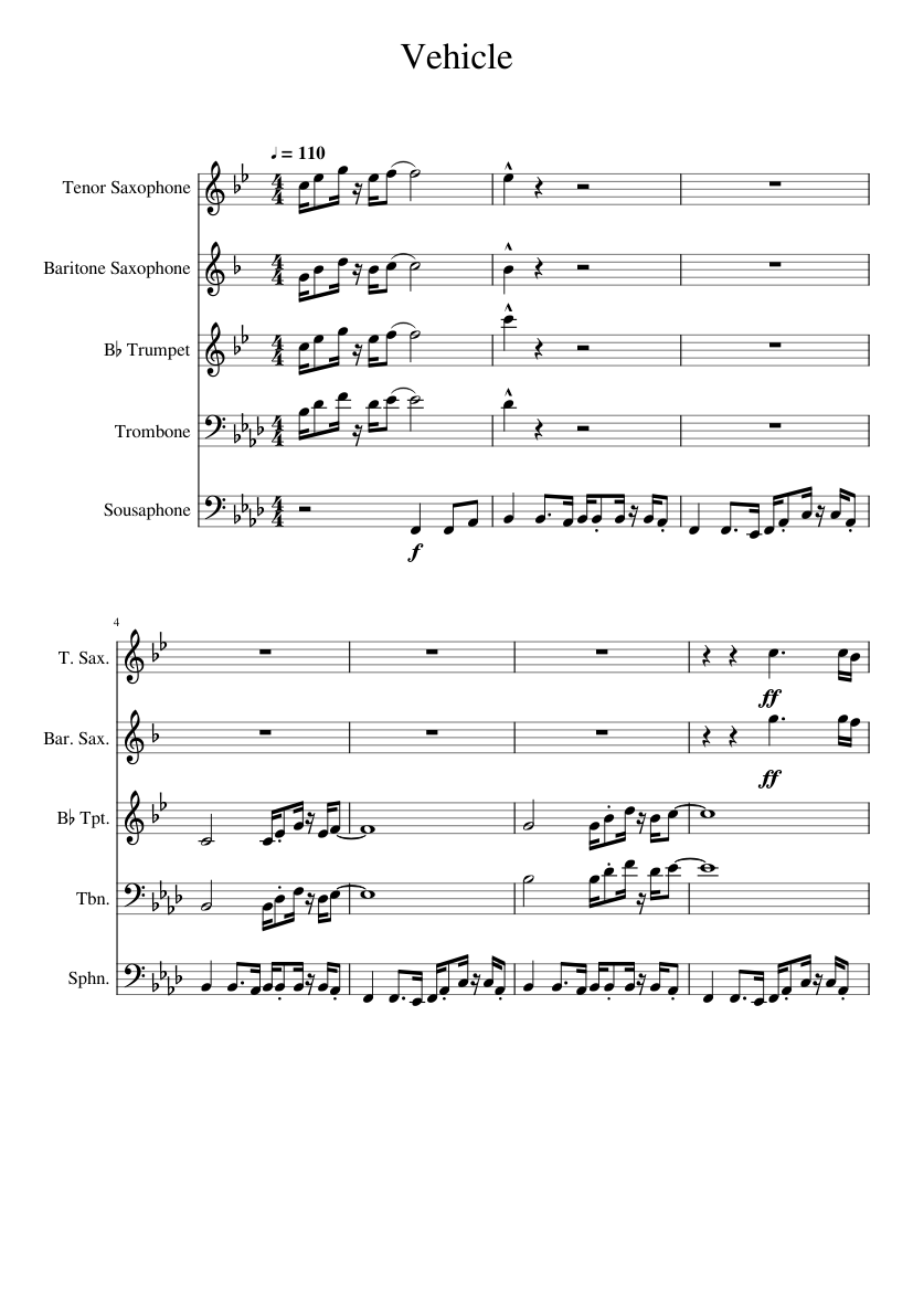 Vehicle Sheet music for Trombone, Saxophone tenor, Saxophone baritone ...