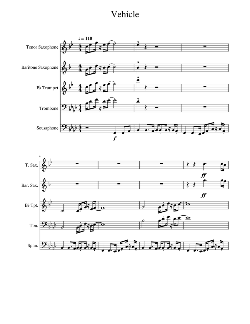 Vehicle Sheet music for Trombone, Saxophone tenor, Saxophone baritone, Trumpet in b-flat & more ...