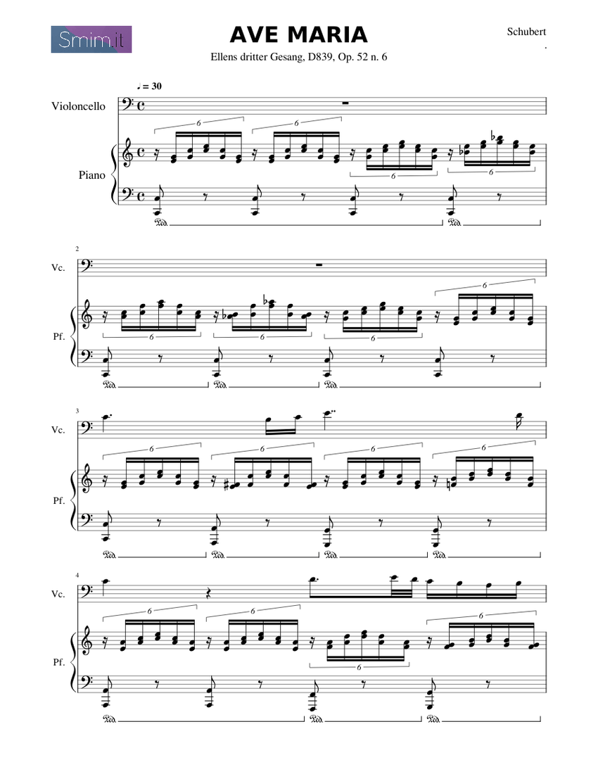 Ave Maria (Schubert) Sheet music for Piano, Cello (Solo) | Musescore.com
