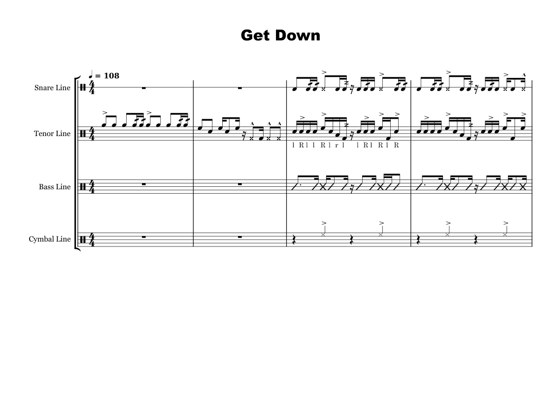 Get Down Sheet music for Snare drum, Crash, Tenor drum, Bass drum ...
