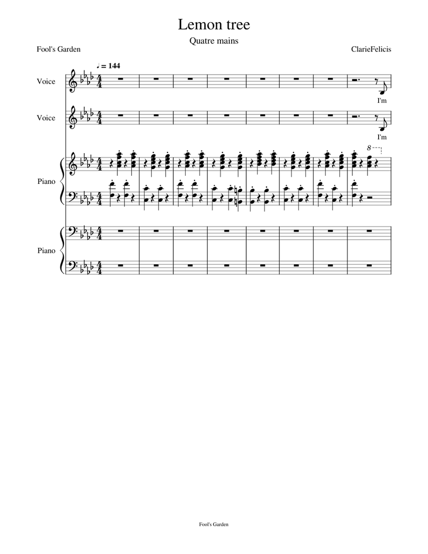 Lemon_tree Sheet music for Piano, Vocals (Piano-Voice) | Musescore.com