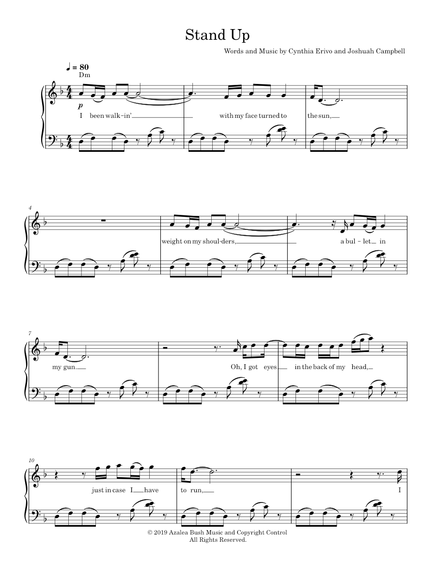 Play Official version of Stand Up Sheet Music by Cynthia Erivo for ...