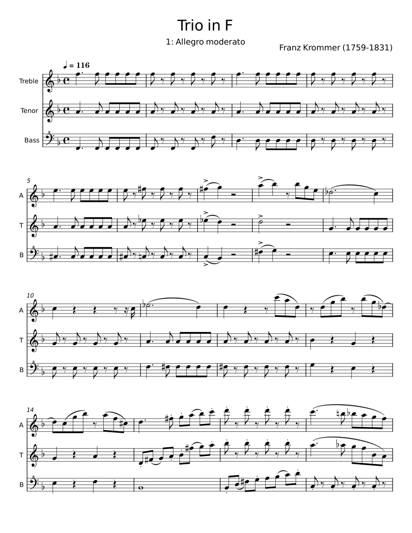 Trio in F major - Franz Krommer Sheet music for Bass guitar, Recorder ...