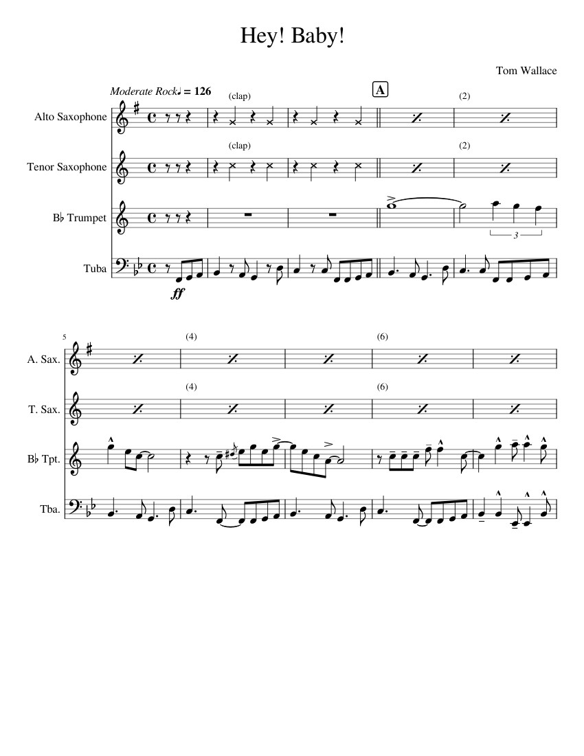 Hey! Baby! Sheet music for Tuba, Saxophone alto, Saxophone tenor ...