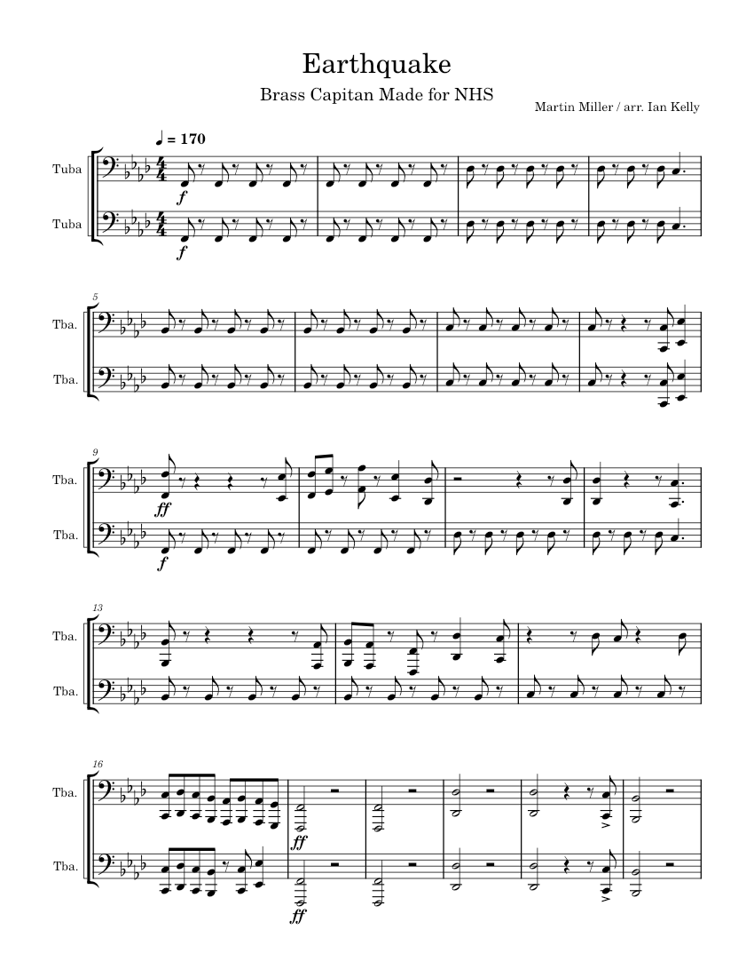 Earthquake Tuba Fanfare – Martin Miller Sheet Music for Tuba (Brass ...