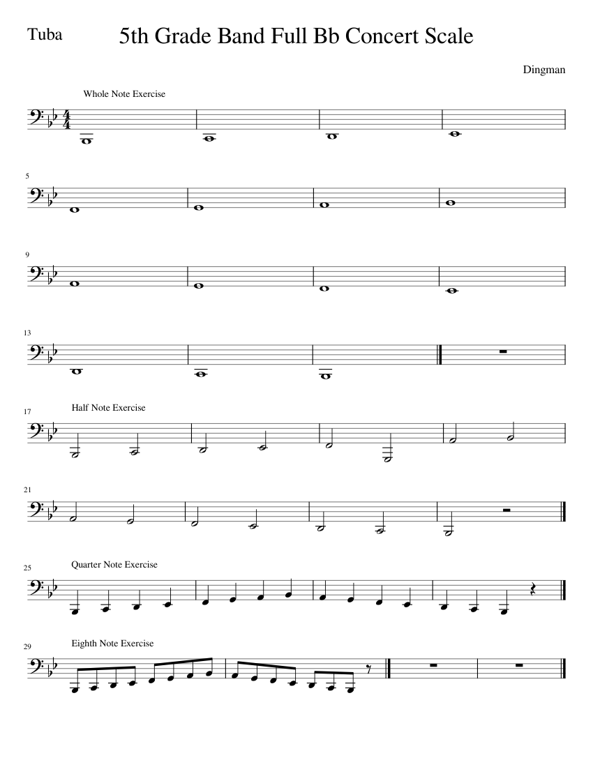 5th Band Full B-Flat Concert Scale Exercises -- Tuba Sheet music for ...