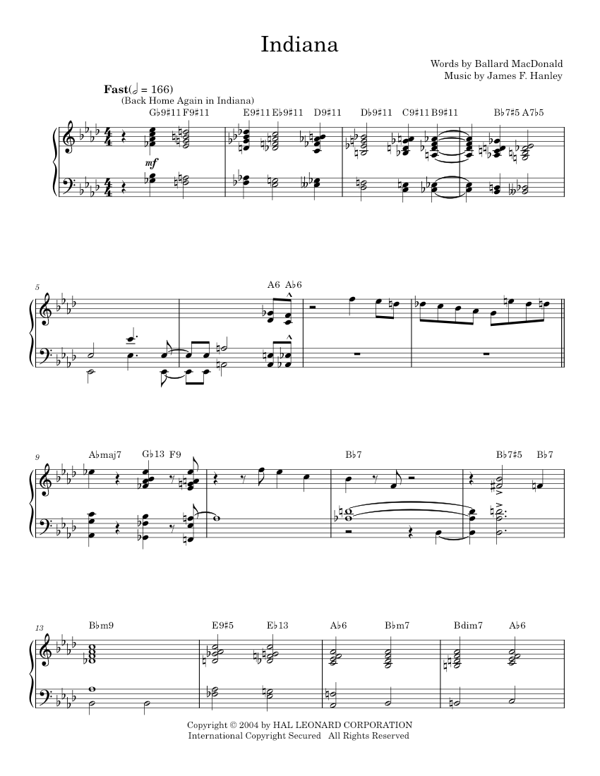 Play Official version of Indiana (Back Home Again In Indiana) Sheet ...