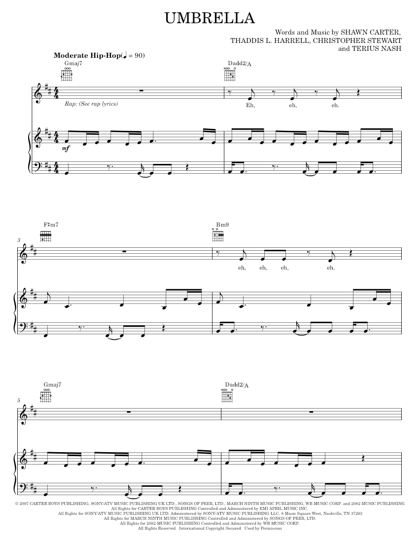 umbrella Sheet music for Piano, Vocals by Rihanna Official | MuseScore.com