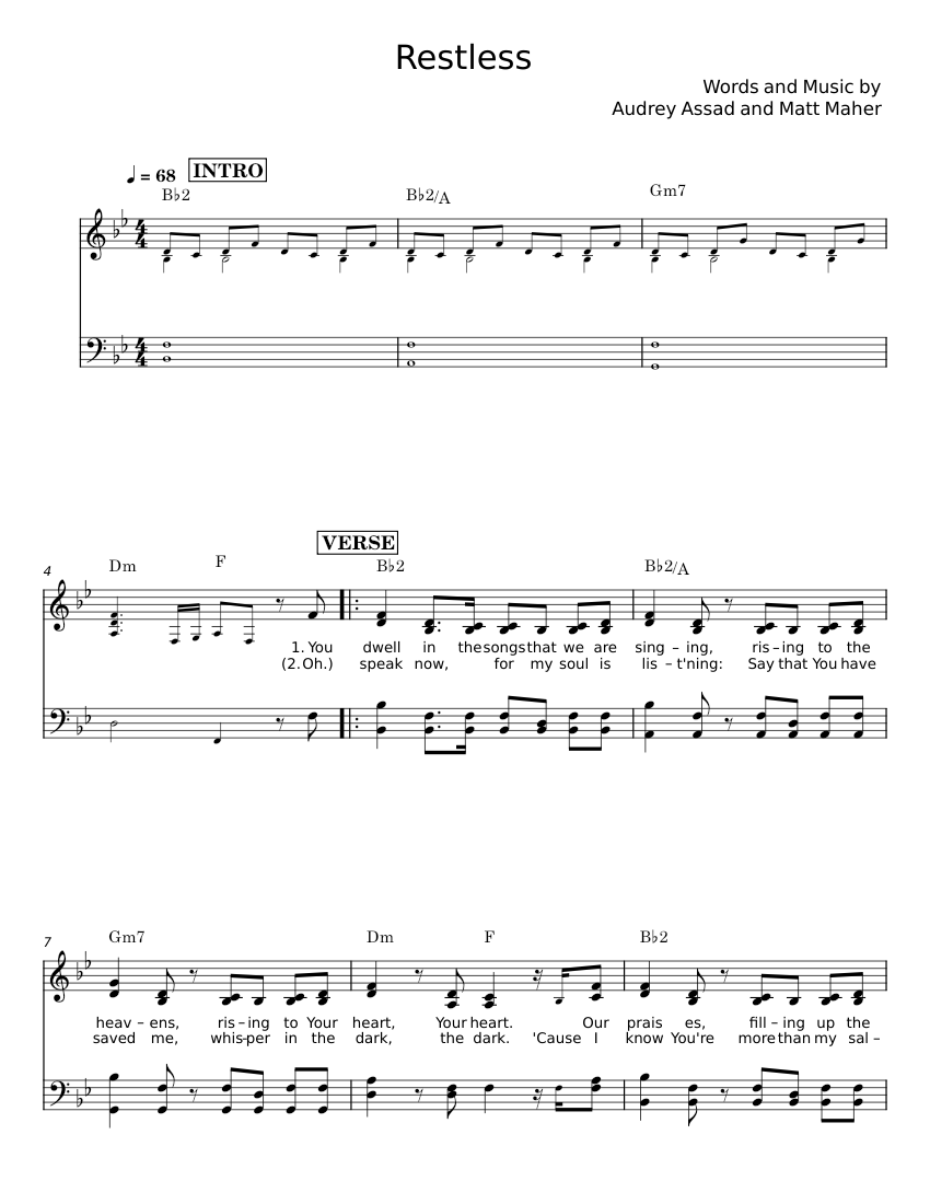 Restless - Audrey Assad Sheet Music with Chords for Synthesizer (Mixed ...