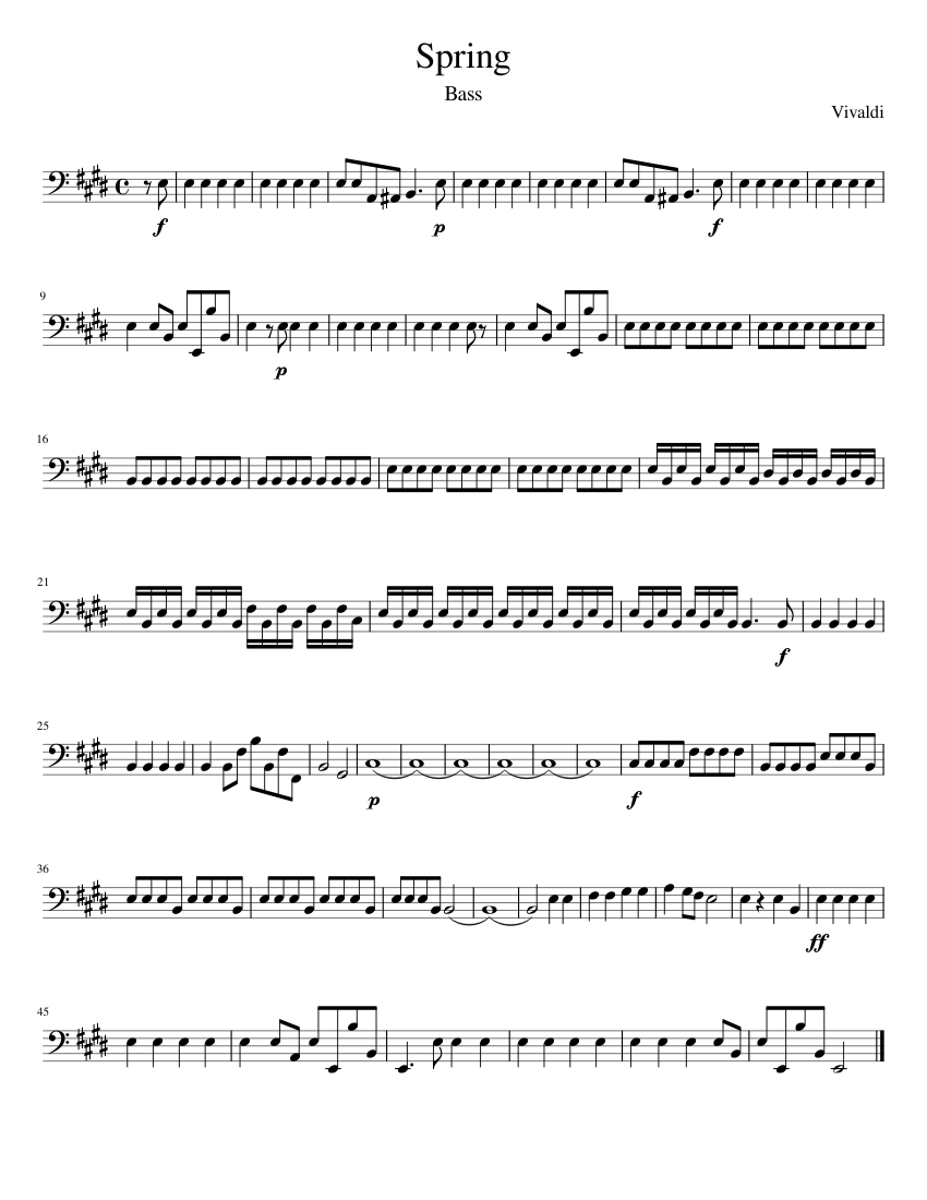 Spring- bass part for quartet Sheet music for Piano (Solo) | Musescore.com