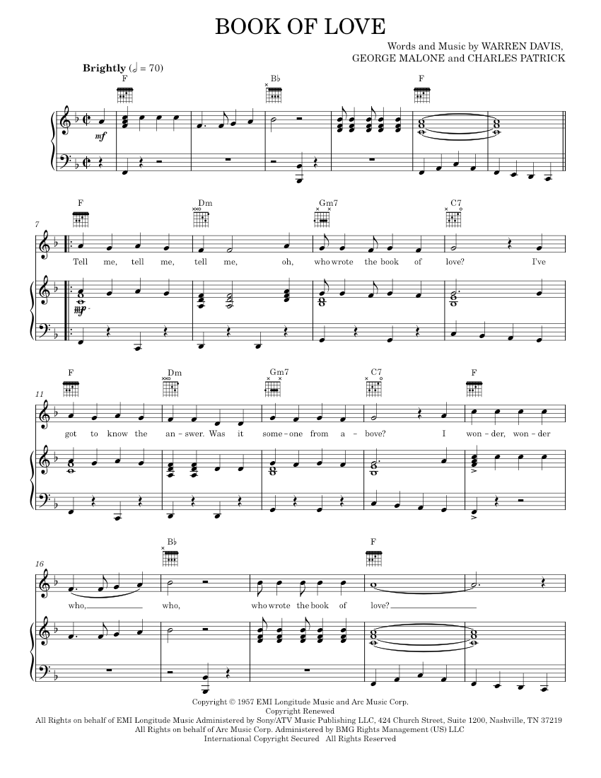 Play Official version of Book of love Sheet Music by The Monotones for ...