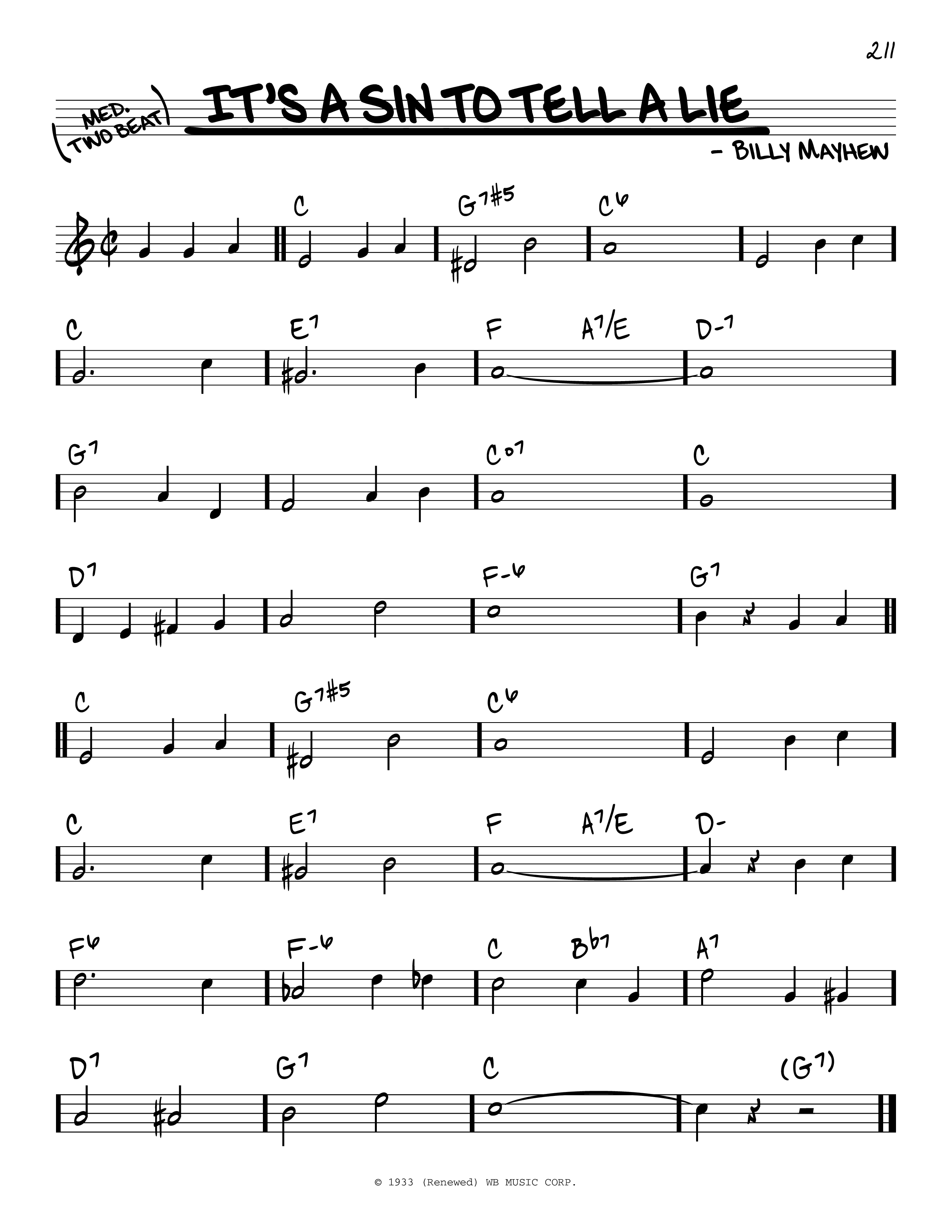 Play Official version of It's a Sin to Tell a Lie Sheet Music by Billy ...