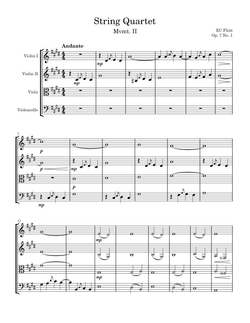 String Quartet Op. 7 No. 1 Mvmt II - Andante Sheet music for Violin ...