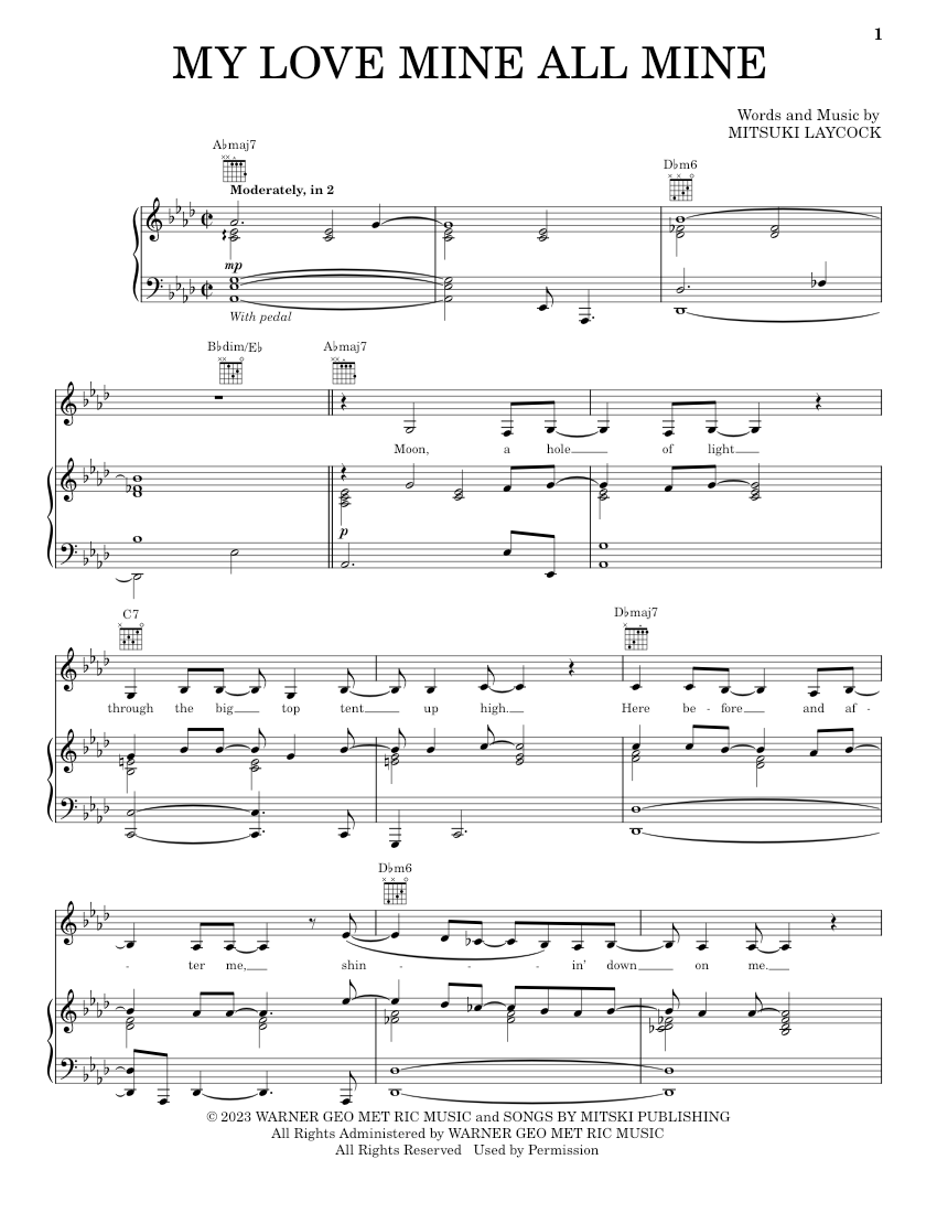 Play Official version of My Love Mine All Mine sheet music by Mitski ...