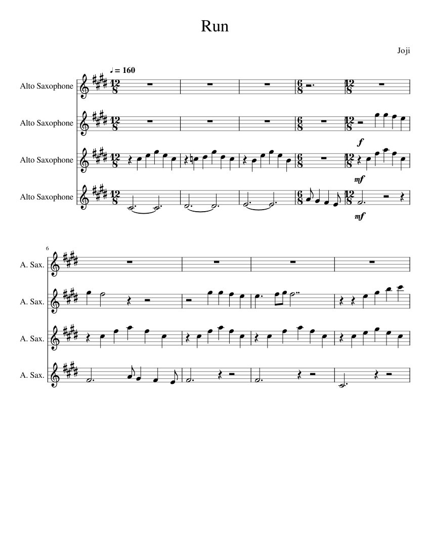 Run - Joji Alto Sax Quartet Sheet music for Saxophone alto (Saxophone ...