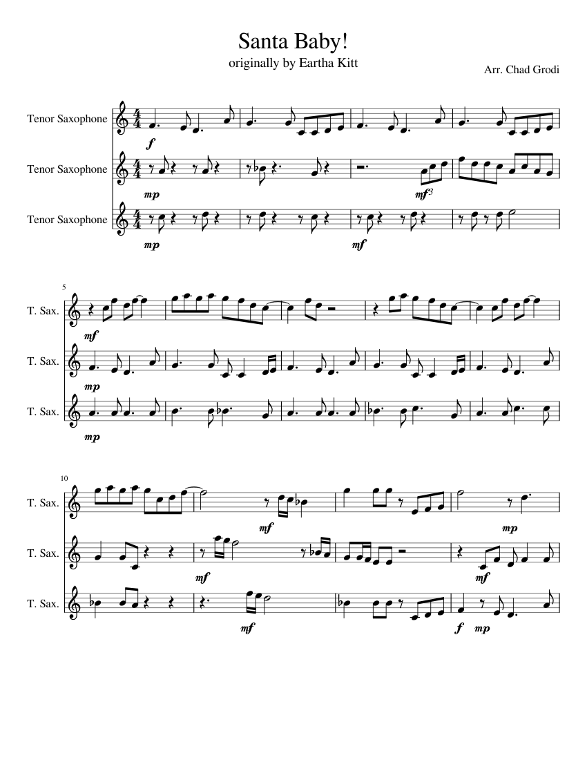 Santa Baby! Sheet music for Saxophone tenor (Saxophone Ensemble ...