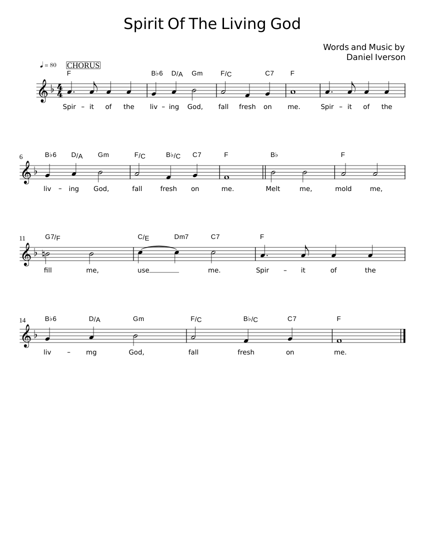 Spirit Of The Living God - Daniel Iverson Sheet music for Synthesizer ...