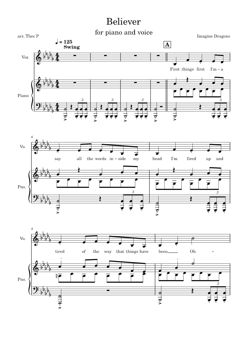 Believer – Imagine Dragons Sheet music for Piano, Vocals (Piano-Voice ...