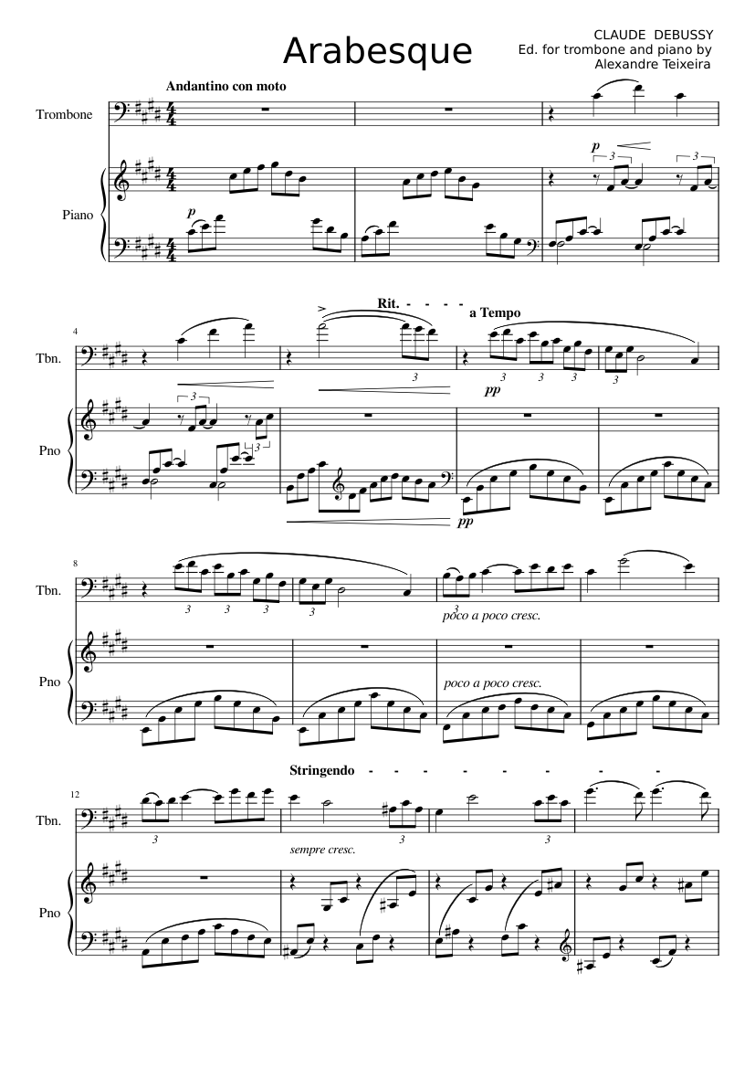 2 Arabesques – Claude Debussy Arabesque Debussy Trombone & Piano Sheet music for Piano, Trombone ...
