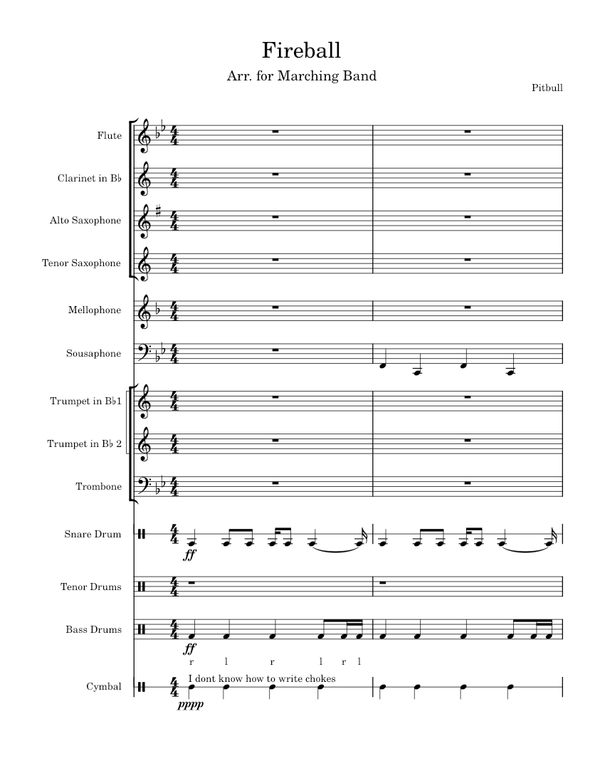 Fireball – Pitbull Fireball Sheet music for Trombone, Tuba, Flute ...