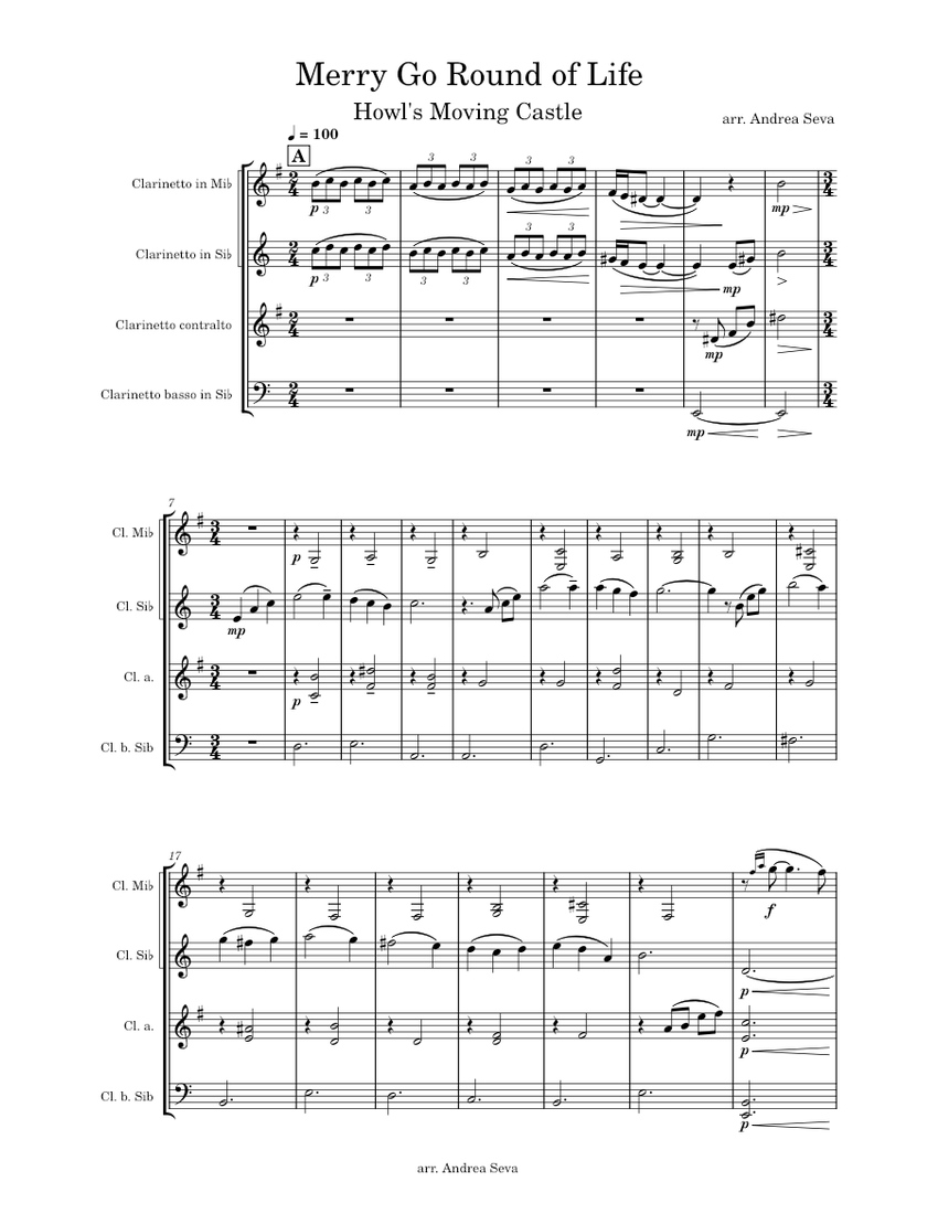 Merry go Round of Life Sheet music for Clarinet in e-flat, Clarinet in ...