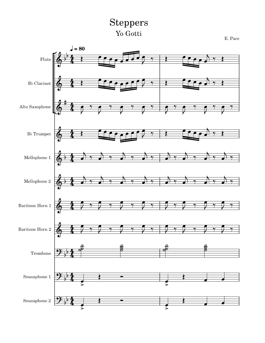 Steppers Sheet music for Trombone, Mellophone, Flute, Clarinet in b ...