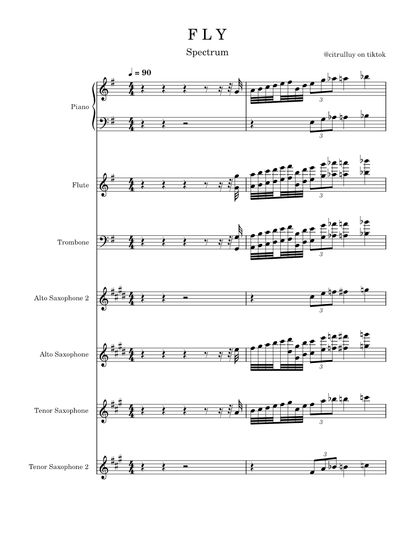 F-L-Y – スペクトラム] (FLY by Spectrum) Sheet Music for Piano, Trombone, Flute, Saxophone alto & more ...