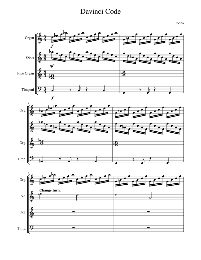 Davinci_Code Sheet music for Organ, Oboe, Timpani (Mixed Quartet ...